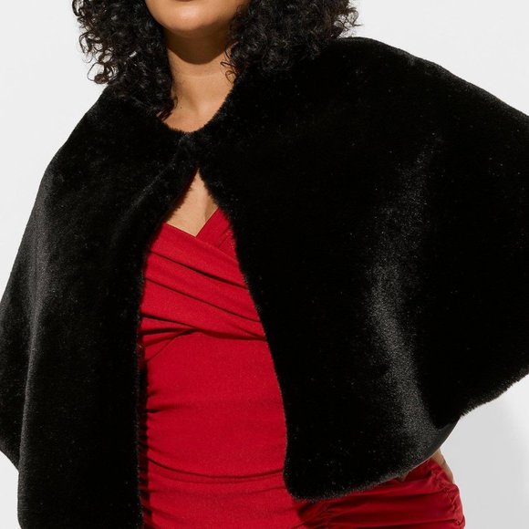 torrid | Jackets & Coats | Torridcape Os Plus Black Faux Fur Shrug Wrap ...